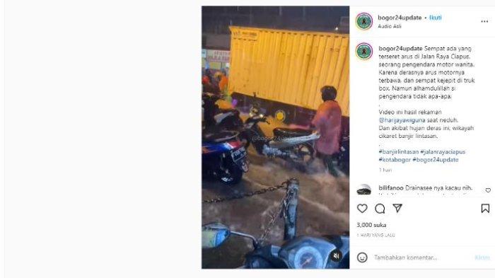 Video Viral Instagram Seorang Pengendara Motor Perempuan Terseret Arus Banjir di Jalan Raya ...
