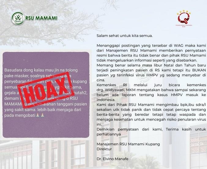 RSU Mamami Kupang Klarifikasi Pesan Berantai Sebaran Virus Baru dari China - Pos-kupang.com