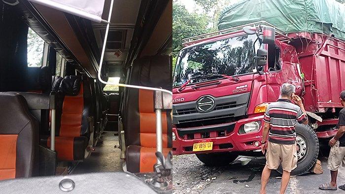 Kecelakaan Bus Hantam Truk di Tanggamus Tak Ada Korban Jiwa - Tribunlampung.co.id