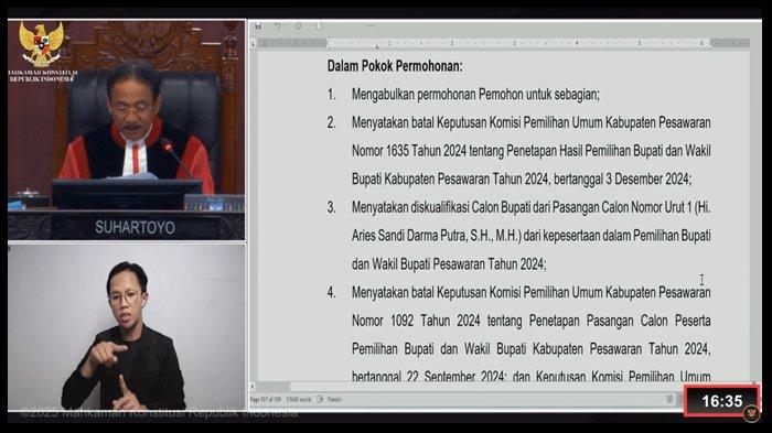 MK Diskualifikasi Aries Sandi Darma Putra, Pilkada Pesawaran 2024 Diputuskan PSU - Tribunlampung ...