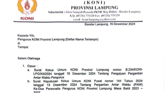 KONI Lampung Berhentikan 28 Pengurusnya Lewat PAW - Tribunlampung.co.id