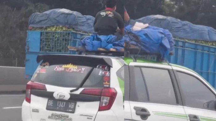 Viral Pria Duduk di Atas Mobil Berpelat Lampung Melintas di Tol ...