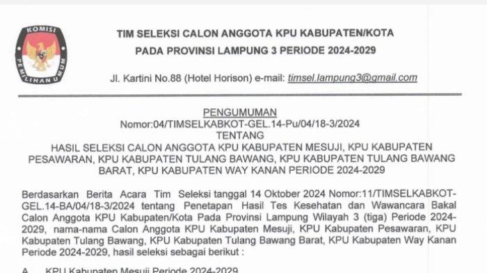 10 Besar Calon Anggota KPU Mesuji 2024-2029, Kuota 30 Persen Perempuan Tercukupi - Tribunlampung ...