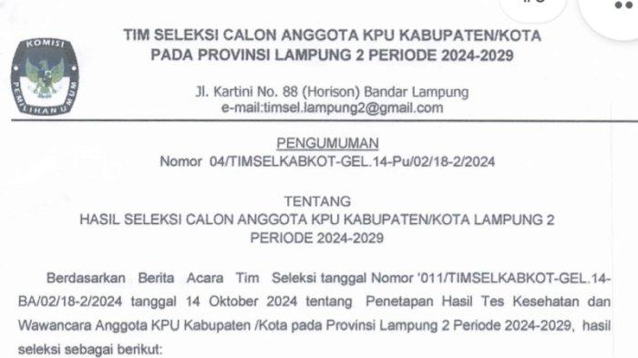 10 Besar Calon Anggota KPU Bandar Lampung Periode 2024-2029 - Tribunlampung.co.id