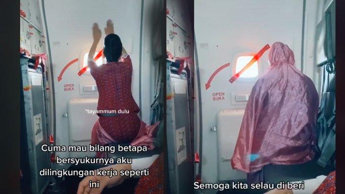 Viral Seorang Pramugari Tayamum dan Salat Sambil Duduk di Pesawat - Tribunlampung.co.id