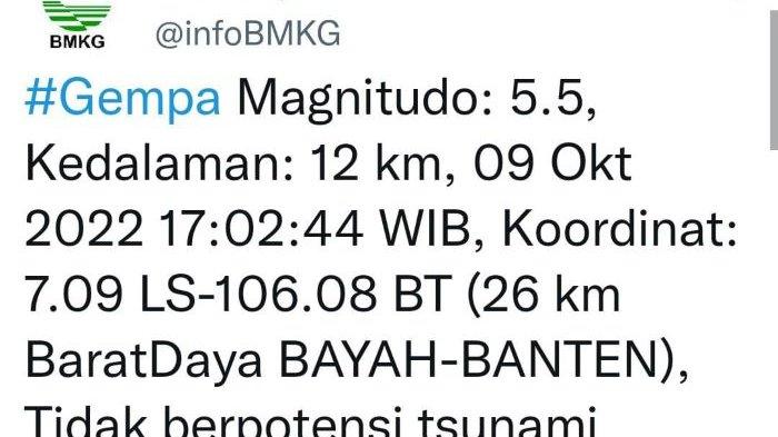 Gempa 5.5 di Barat Daya Bayah - Banten: Terasa dari Depok, Bogor hingga Tangerang - Tribunlombok.com