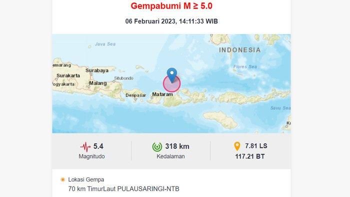 Gempa Bumi Berkekuatan M 5,4 Guncang Pulau Saringi Nusa Tenggara Barat, BMKG: Tak Berpotensi ...