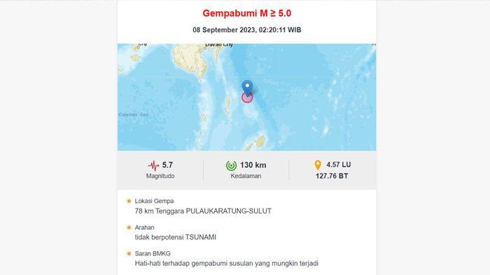 Berita Gempa Hari Ini - Gempa Terkini Magnitudo 5,7 Guncang Sulawesi Utara, Tak Berpotensi ...