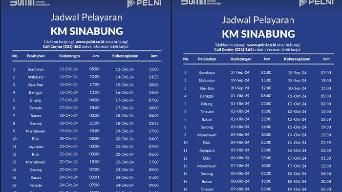 Jadwal Kapal Pelni KM Sinabung Hari Ini 15 - 28 Oktober 2024, Cek Rute dan Harga Link Pelni.co ...