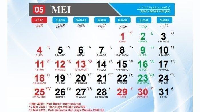 Kalender Bulan Mei 2025: Daftar Lengkap Libur, Hari Besar, Cuti Bersama dan 50 Link Downloadnya ...