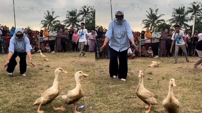 Keseruan Calon Bupati Lombok Barat Nurhidayah Ikut Lomba Tangkap Bebek ...