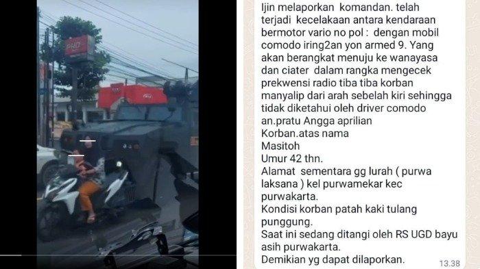 VIRAL! Kendaraan Tempur Militer Tabrak Pemotor di Purwakarta, Korban Alami Cedera Tulang ...