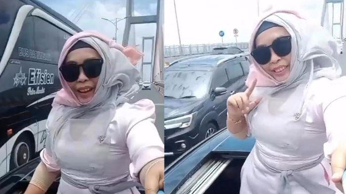 Viral Emak-Emak Berkacamata Hitam Ngevlog dari Atap Sunroof saat Melintas di Suramadu: Pose ...