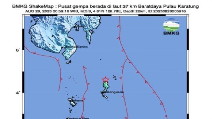 Update Gempa Bumi M 5.9 Guncang Barat Daya Pulau Karatung Sulut, Getaran Terasa di Talaud, Info ...