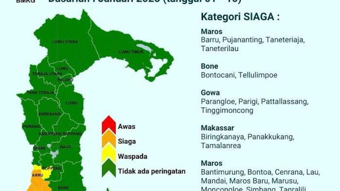Peringatan Dini BMKG Curah Hujan Tinggi 1-10 Januari 2025, Barru-Makassar Masuk Kategori Siaga ...