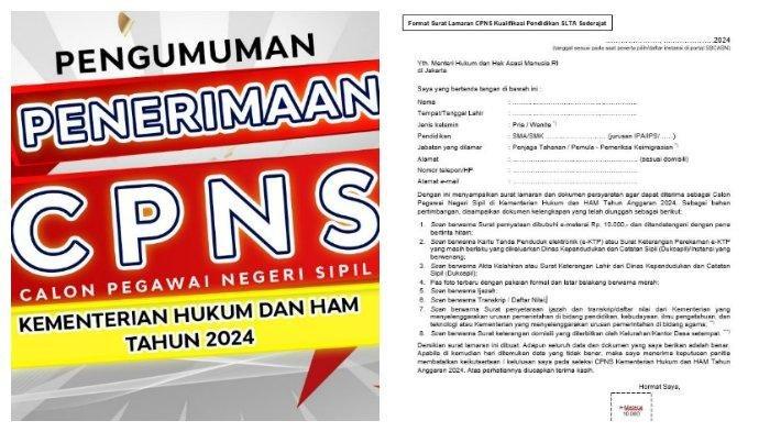 Format Surat Lamaran CPNS Kemenkumham 2024 Lulusan SMA Sederajat, Download di Sini - Tribun ...