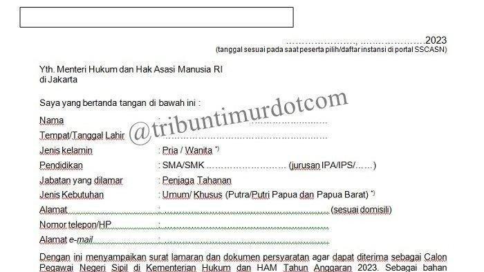 Download Surat Lamaran dan Surat Pernyataan 12 Poin CPNS Kemenkumham Lulusan SMA Sederajat ...