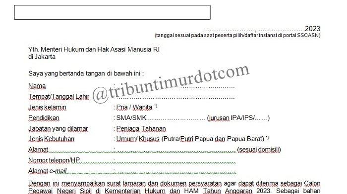 Format Surat Lamaran CPNS Kemenkumham 2023 Lulusan SMA, Lengkap Link Download - Tribun-timur.com