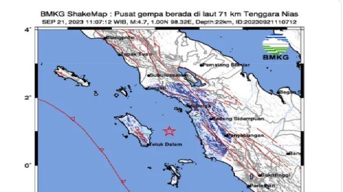 Info Terkini BMKG, Gempa Bumi Guncang Nias Sumut, Magnitudo 4.6 Dirasakan di Wilayah Sibolga ...