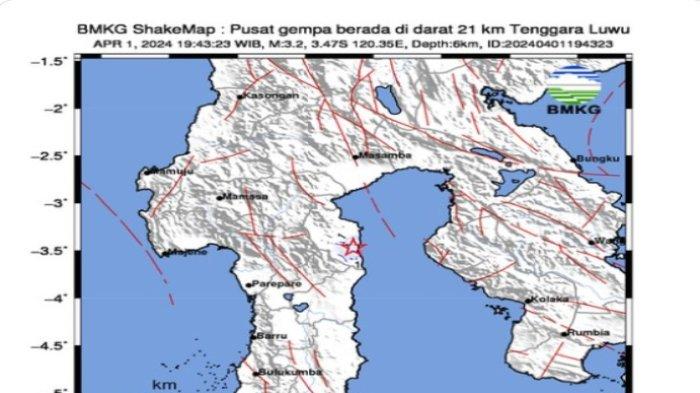 Terkini Gempa Bumi M 3.2 Guncang Tenggara Luwu, Getaran Dirasakan Warga Bajo, Belopa, Larompong ...