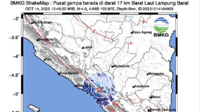 Gempa Bumi Baru Saja Goyang Lampung Barat M 4.0, Pusat Gempa di Darat, Update Info Lengkap BMKG ...
