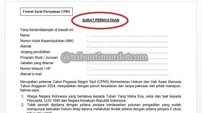 Link Download Surat Lamaran dan Surat Pernyataan CPNS Kemenkumham 2024 - Tribun-timur.com