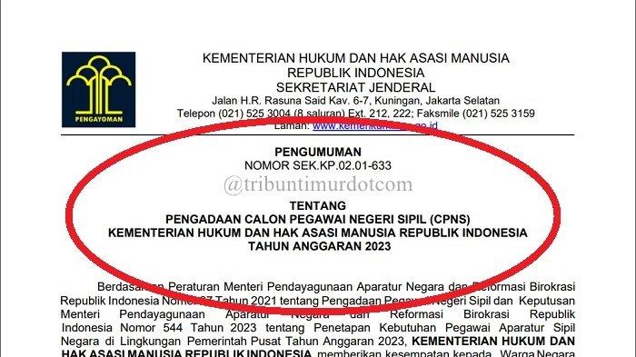 Pengumuman CPNS Kemenkumham 2023: Ada 1.000 Formasi Lulusan SMA Sederajat, Cek Syarat, dan Link ...