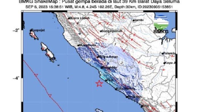 Terkini Gempa Bumi Magnitudo 4.8 Guncang Seluma, Dirasakan di Kota Bengkulu, BMKG: Tetap Tenang ...