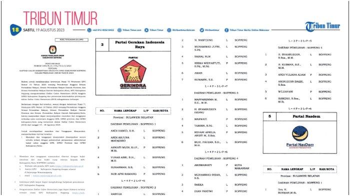 Daftar Caleg Sementara atau DCS DPRD Soppeng di Pemilu 2024 - Tribun-timur.com