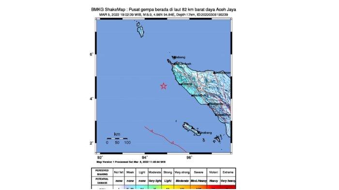 BMKG: Gempa Aceh Hari Ini 5,9 SR Terasa di Meulaboh - Banda Aceh, Info ...