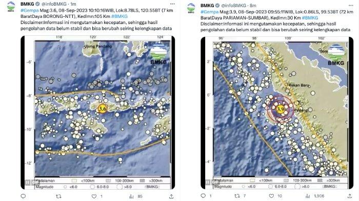 15 Kali Gempa Bumi di Indonesia Hari Ini Jumat 8 September: Terkini di NTT, Sumbar, Sulteng ...