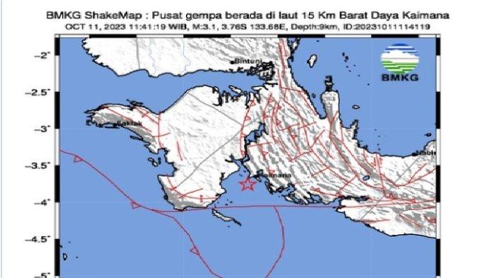 Info Terkini BMKG Gempa Bumi Magnitudo 3.1 Guncang Kaimana Papua Barat, Pusat Gempa di Laut ...