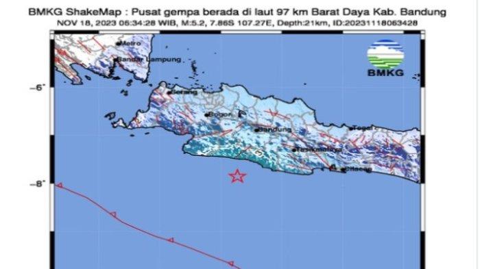 Gempa Bumi 5.2 SR Guncang Bandung, Berpusat di Laut, Dirasakan di Garut, Ciamis, hingga ...