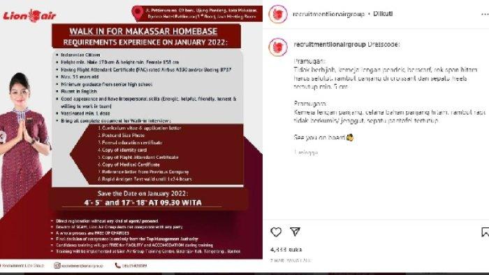 Lion Air Buka Lowongan Kerja Pramugari, Lulusan Paket C Bisa Daftar, Simak Syarat & Lokasi ...