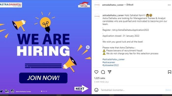 Lowongan Kerja Astra Daihatsu Motor, Buka 2 Formasi untuk Lulusan S1, Fresh Graduate Boleh ...