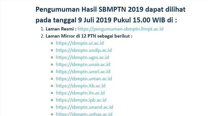 Pengumuman SBMPTN sbmptn.ltmpt.ac.id UI, IPB, ITB, Undip, UGM, ITS ...