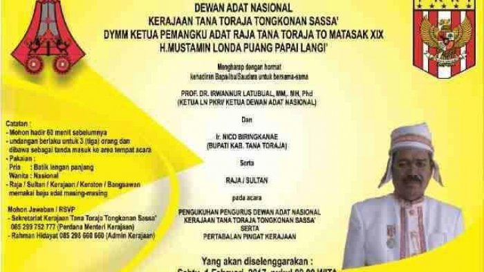 Beredar Undangan Pengukuhan Dewan Adat Kerajaan Toraja Tongkonan Sassa ...