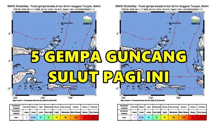 5 Kali Gempa Guncang Sulawesi Utara Pagi Ini, BMKG: Tidak Berpotensi Tsunami - Tribunmanado.co.id