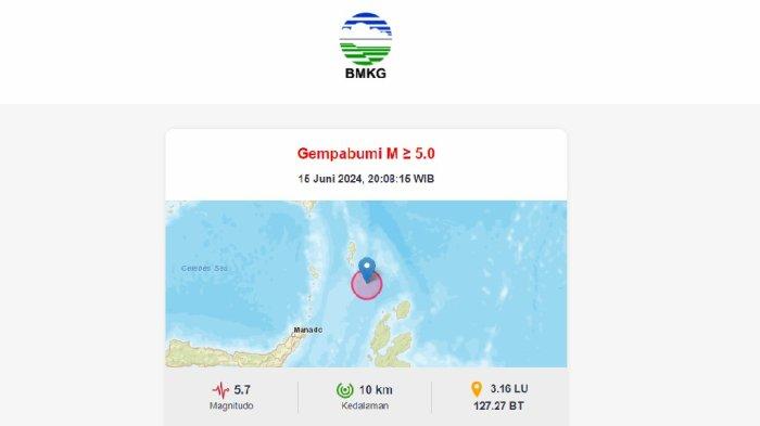 BREAKING NEWS: Gempa 5,7 Magnitudo Guncang Manado, BMKG Sebut Tak Berpotensi Tsunami ...