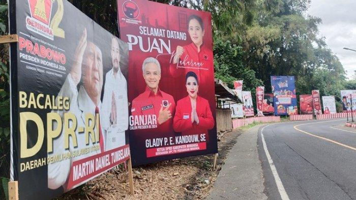 Baliho Ganjar dan Prabowo Ramai Bertebaran di Tomohon Sulawesi Utara, Anies Cak Imin Belum ...