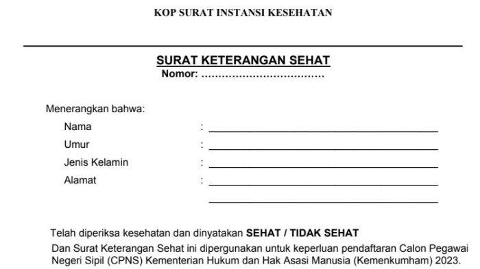 Link Download dan Contoh Format Surat Keterangan Sehat CPNS Kemenkumham 2023 - Tribunmanado.co.id