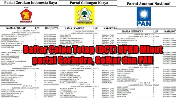 DCT Anggota DPRD Kabupaten Minahasa Utara Partai Gerindra, Golkar dan PAN - Tribunmanado.co.id