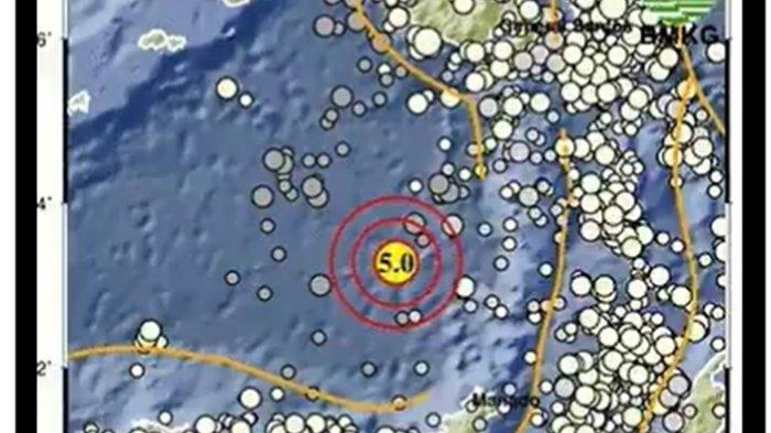 Gempa Terkini di Wilayah Sulawesi Utara Senin Malam, BMKG: Magnitudo 5,0 - Tribunmanado.co.id