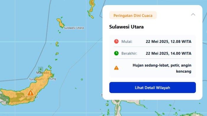 Peringatan Dini Cuaca di Sulawesi Utara Kamis 22 Mei 2025, Info BMKG Potensi Hujan Lebat ...