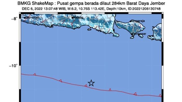 Gempa Magnitudo 6,2 Guncang Jawa Timur Selasa Siang, BMKG: Pusat Gempa di Laut - Tribunmanado.co.id
