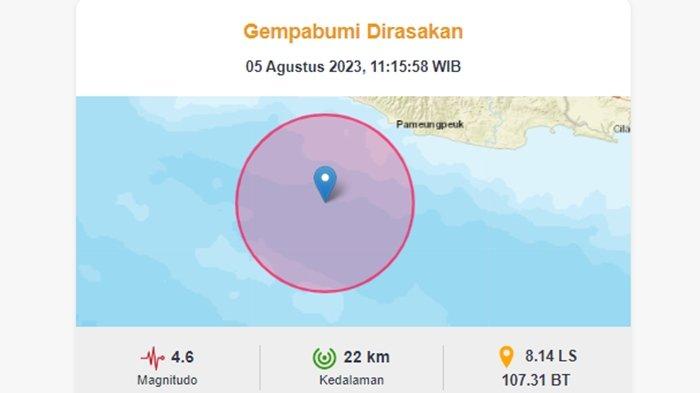 Info BMKG Gempa Bumi Magnitudo 4,6 Guncang Jawa Barat Sabtu 5 Agustus 2023 - Tribunmanado.co.id