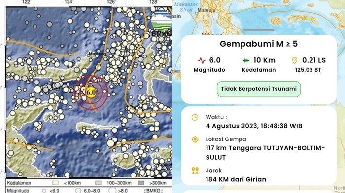 Gempa Bumi Magnitudo 6.0 di Tenggara Tutuyan Boltim Terasa di Kota Bitung Sulawesi Utara ...