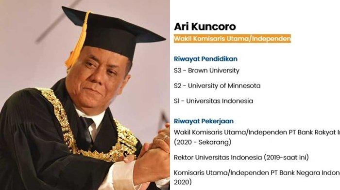 Pantas Ari Kuncoro Rektor UI Bisa Jadi Wakil Komisaris Utama BRI ...