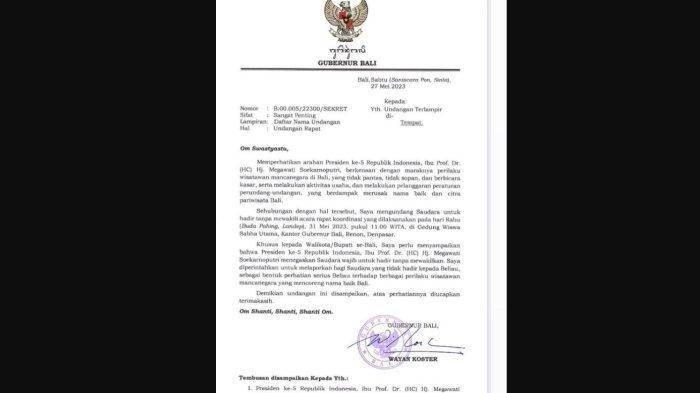 Surat Undangan Gubernur Bali Berdasarkan Arahan Megawati Viral, Netizen ...