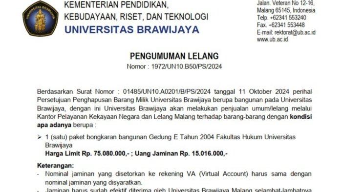 Universitas Brawijaya Malang Lelang Bongkaran Bangunan Fakultas Hukum ...